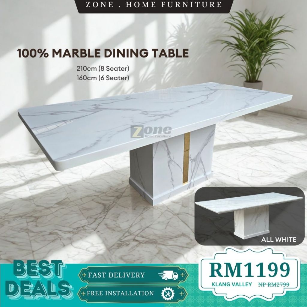 ⭐ Free nstallation ⭐ 100% Marble Dining Table/ Meja Marble/ 6 seater ...