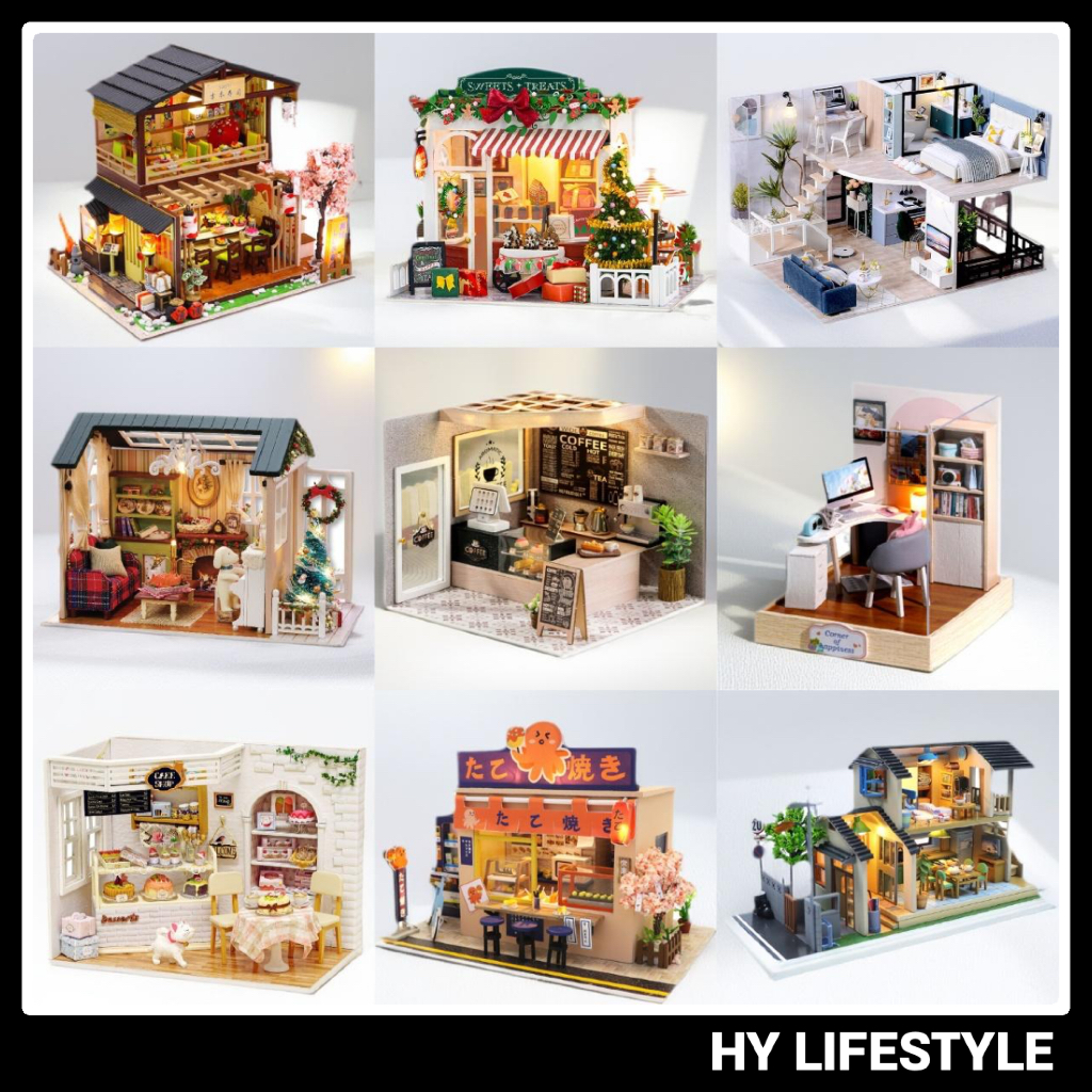 [HY] DIY Miniature House Kit DIY Miniature Dollhouse with Dust Cover ...