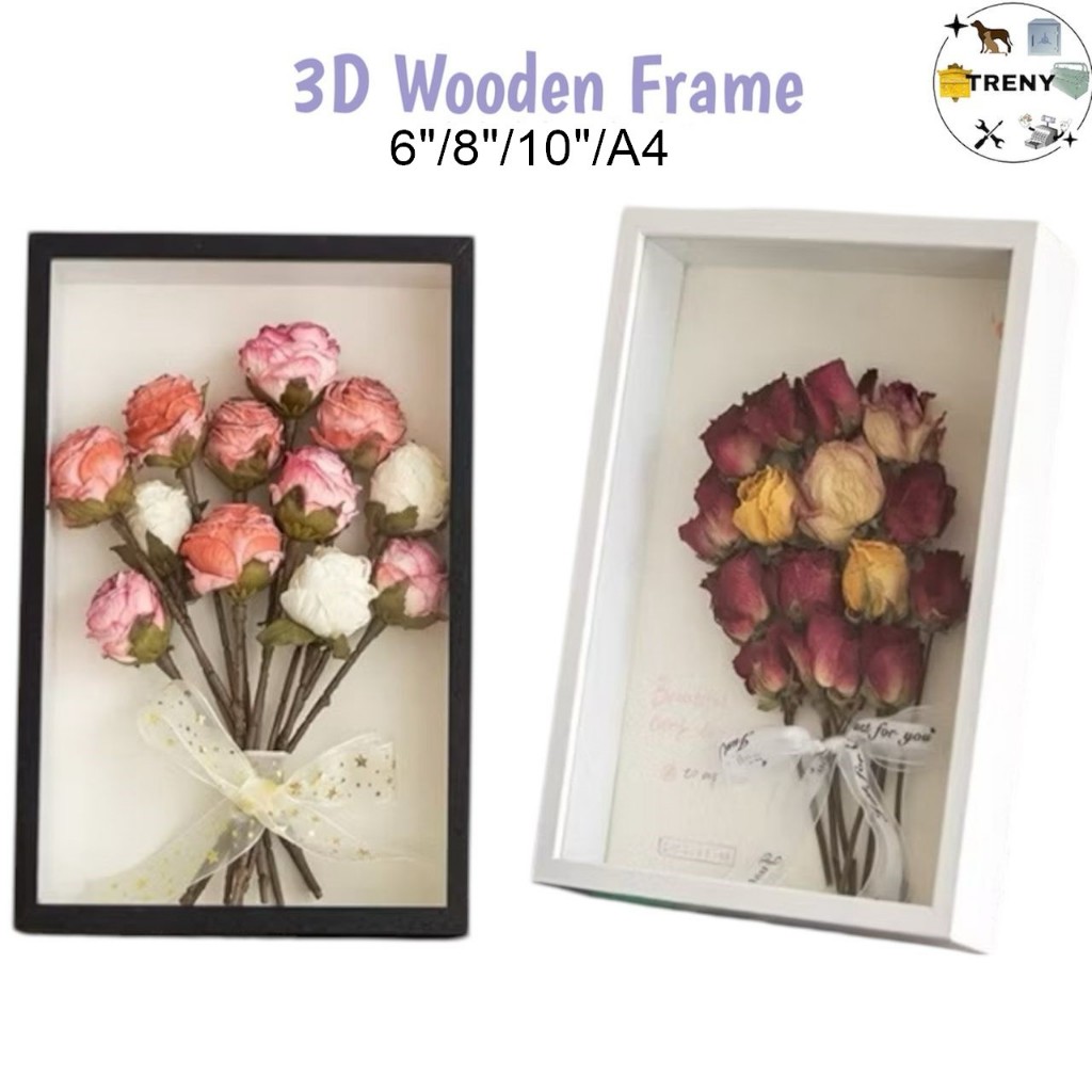 A4/ 7" Hollow Frame 3D Wooden Frame for Picture Frame DIY Dried Flowers ...