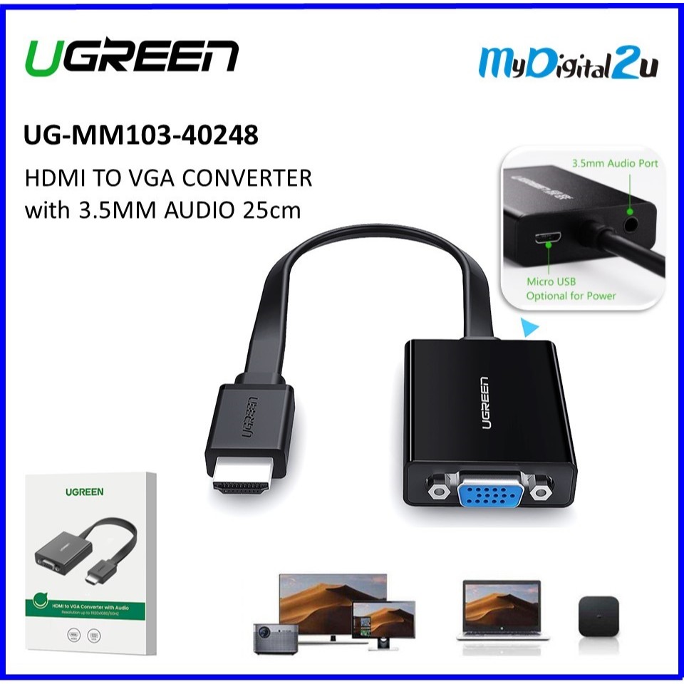 UGREEN *UG-MM103-40248 HDMI to VGA Converter with 3.5mm Audio Jack Digital | Shopee Malaysia