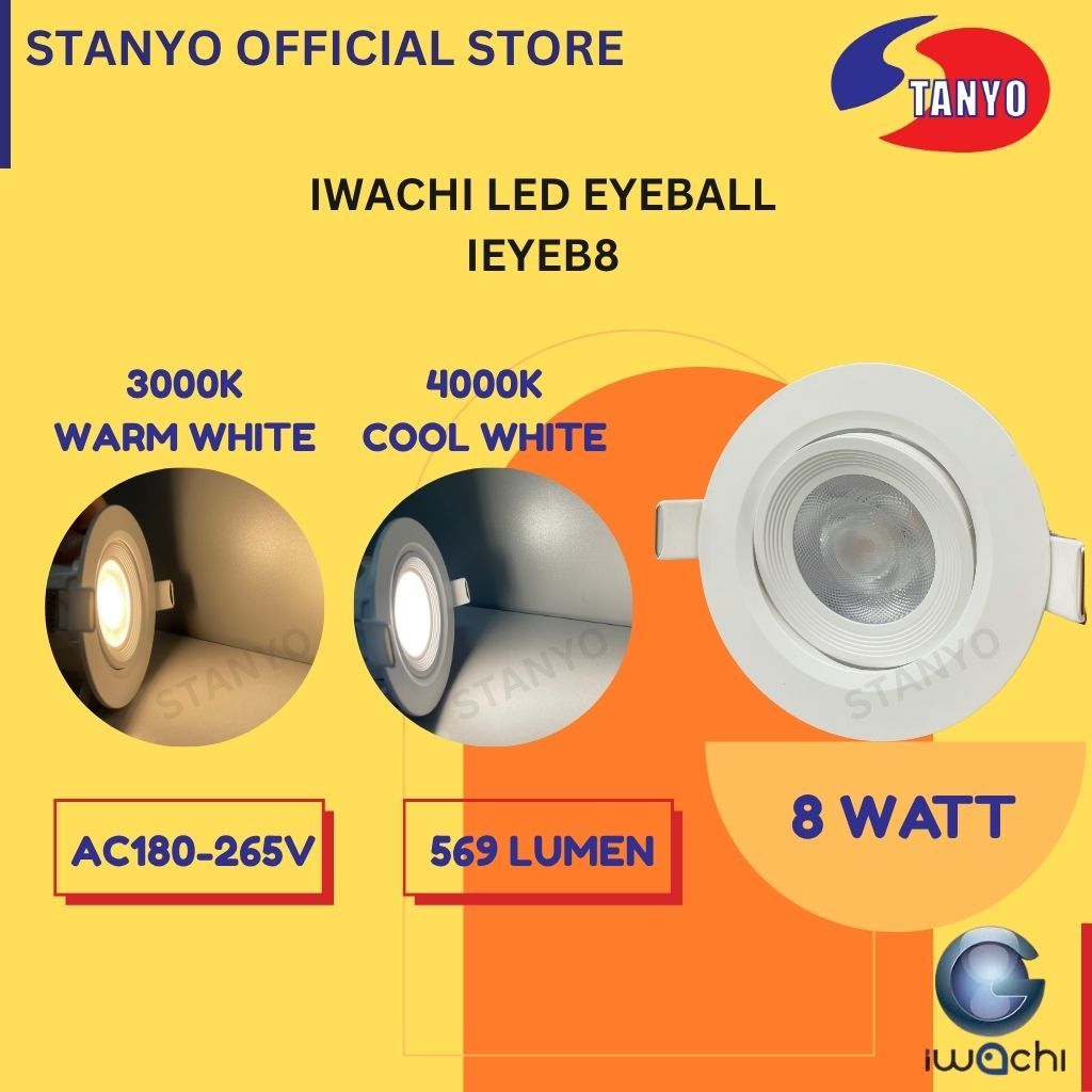 IWACHI LED EYEBALL 8W LED RECESSED SPOTLIGHT LED EYBALL LIGHT 3000K ...