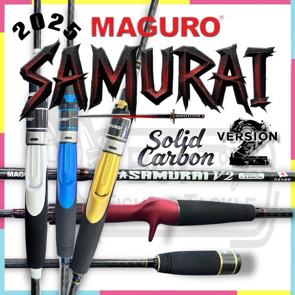 2025 MAGURO SAMURAI V2 SOLID CARBON SPINNING BAITCASTING FISHING ROD ...
