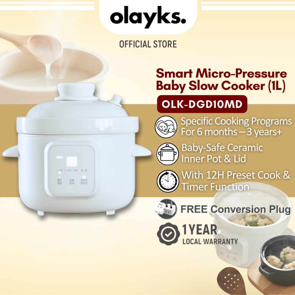 Olayks 1L Baby Food Maker | Micro Pressure Slow Cooker with Ceramic Pot ...