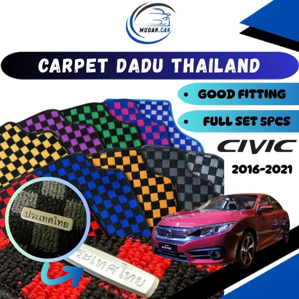 Honda Civic Fc 2016-2021 Dadu Karpet Thailand Anti Slip Carpet Full Set ...
