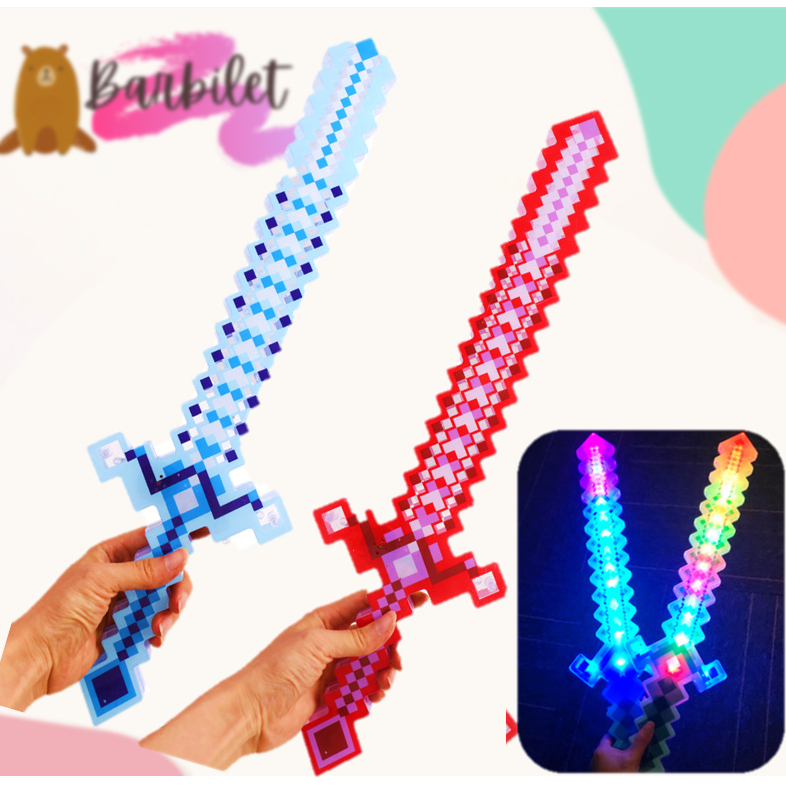 LED Pixel Minecraft Diamond Sword Light Sound Kids Pretend Role Play ...