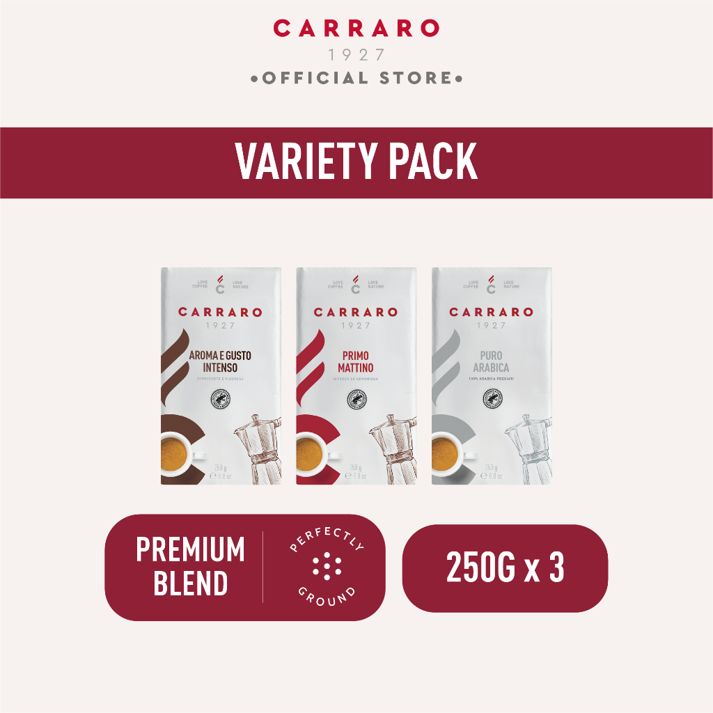 [Variety Bundle Pack of 3] Carraro Premium Blend Ground Coffee (3x250g ...