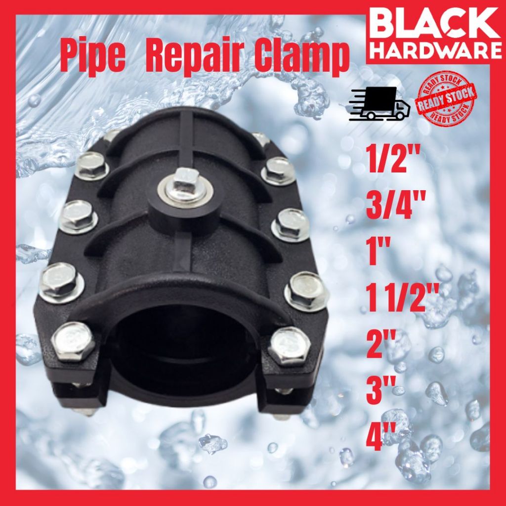 Black Hardware Pipe Clamp Saddle Paip air Bocor Hose Connector Pipe ...