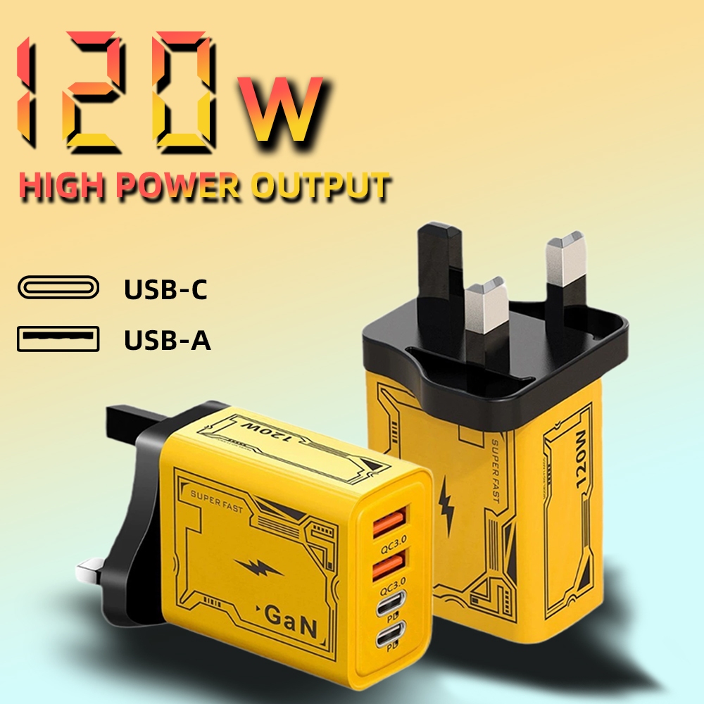 🔋Heavy Duty 120W Mecha Charger w/ 4 Ports (USB×2 + Type-C×2) - Ultra ...