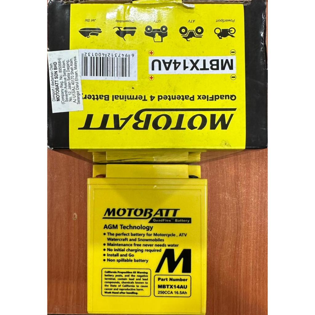 BATTERY MOTOBAT MBTX14AU AGM 12V QUADFLEX PATENTED 4 TERMINAL BATTERY ...