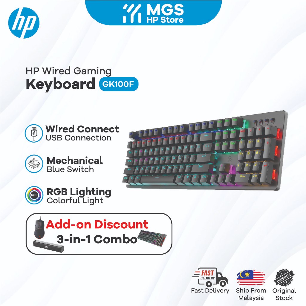 HP GK100F Keyboard Wired Mechanical Keyboard Mixed Backlight Gaming ...
