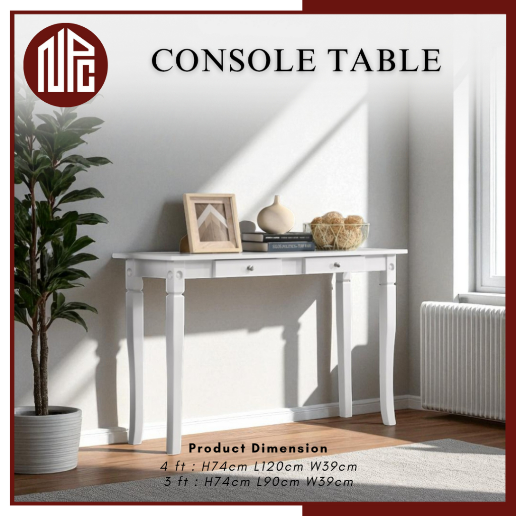 NPC 3FT / 4 FT White Solid Console Table Meja Console Meja Berlaci Meja ...