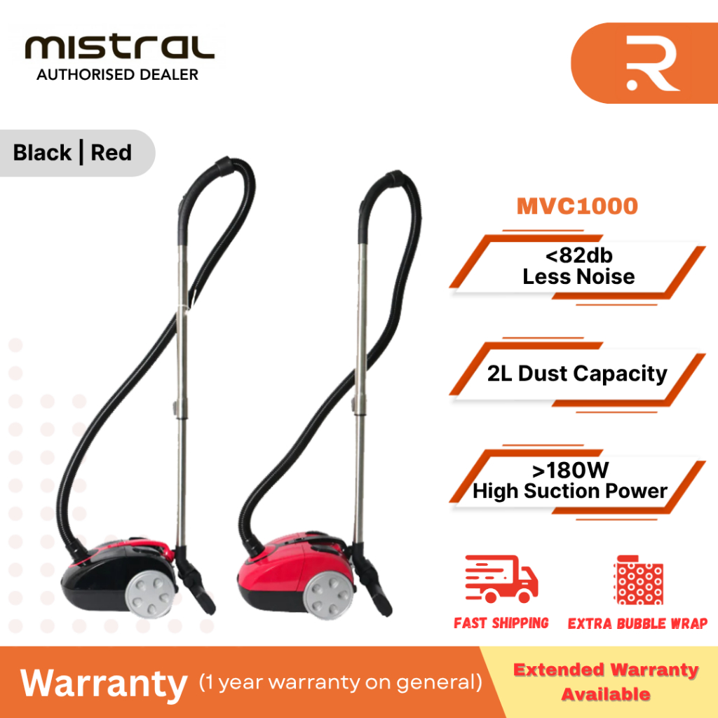 Mistral 180W Bagged Vacuum Cleaner (Black/ Red) | MVC1000 (BK ...