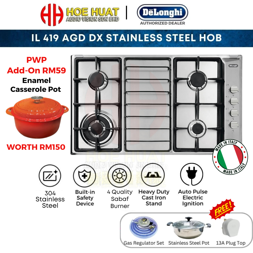 【READT STOCK】 Delonghi IL419 4 Burner Stainless Steel with Safety Valve ...