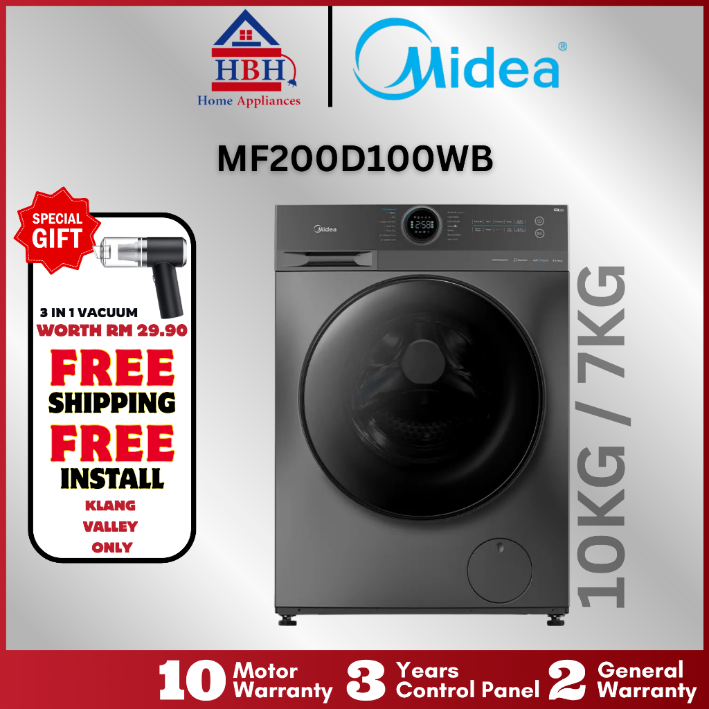 Midea 2 IN 1 Front Load Washer Dryer MF200D100WB | Quick Wash 15 Mins ...