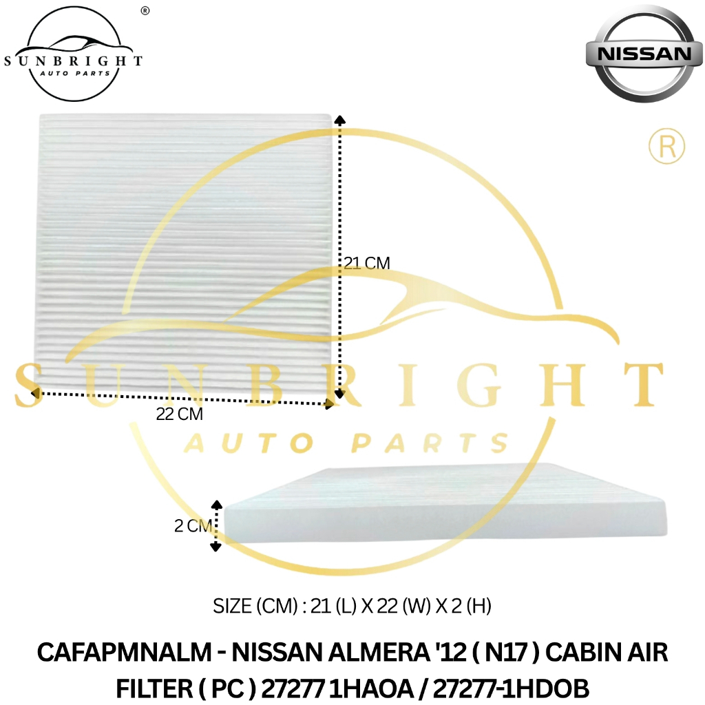 NISSAN ALMERA '12 ( N17 ) CABIN AIR FILTER ( PC ) 27277 1HAOA / 27277 ...
