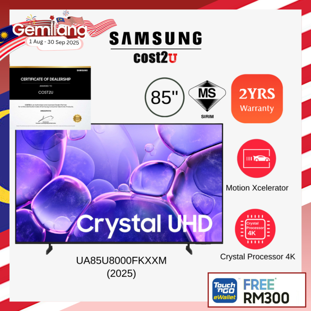 Samsung (85"/85 Inch) DU8000 4K Dynamic Crystal UHD Smart AI TV (2024 ...