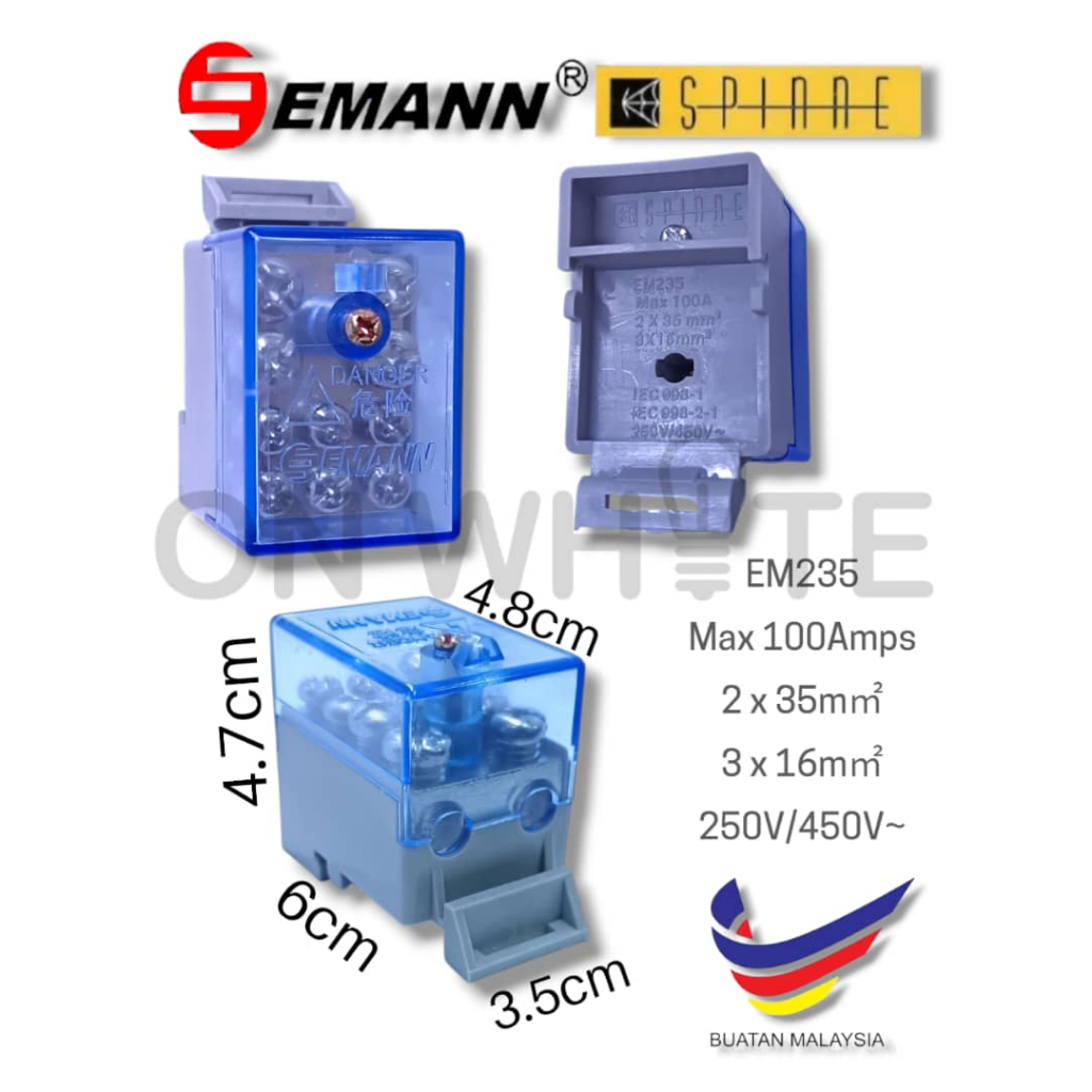 EMANN TERMINAL BLOCK / NEUTRAL LINK 100A EM235 WITH BLUE COVER > DIN ...