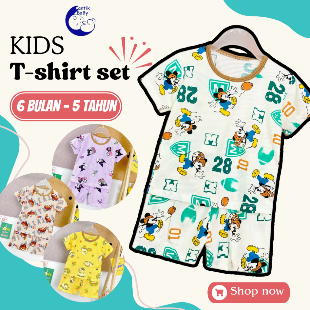CantikBaby 6M-5Yrs Baju Budak T Shirt Set Kanak-Kanak Murah Lengan ...