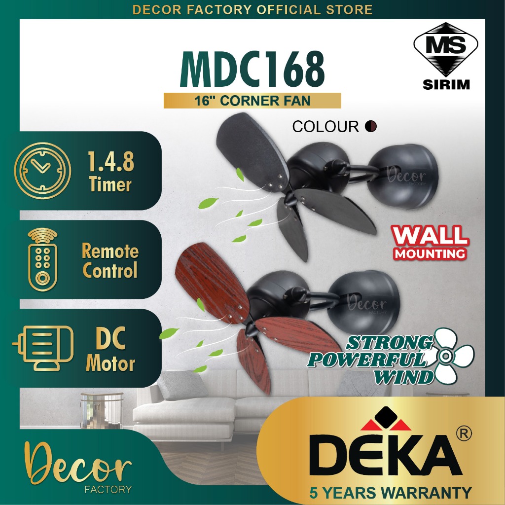 DEKA Fan DEKA MDC168 16" 3 Blades 7 Speed DC Motor Remote Control Wall ...