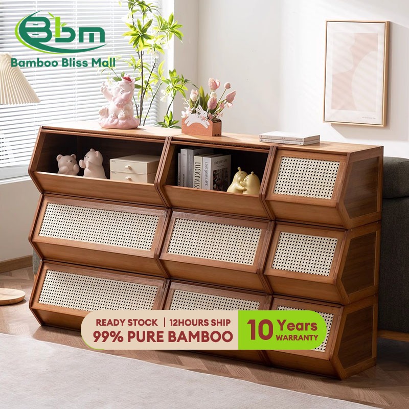 BBM Bamboo Cabinet Storage Rak buku Almari Buku Storage Cabinet Brown ...