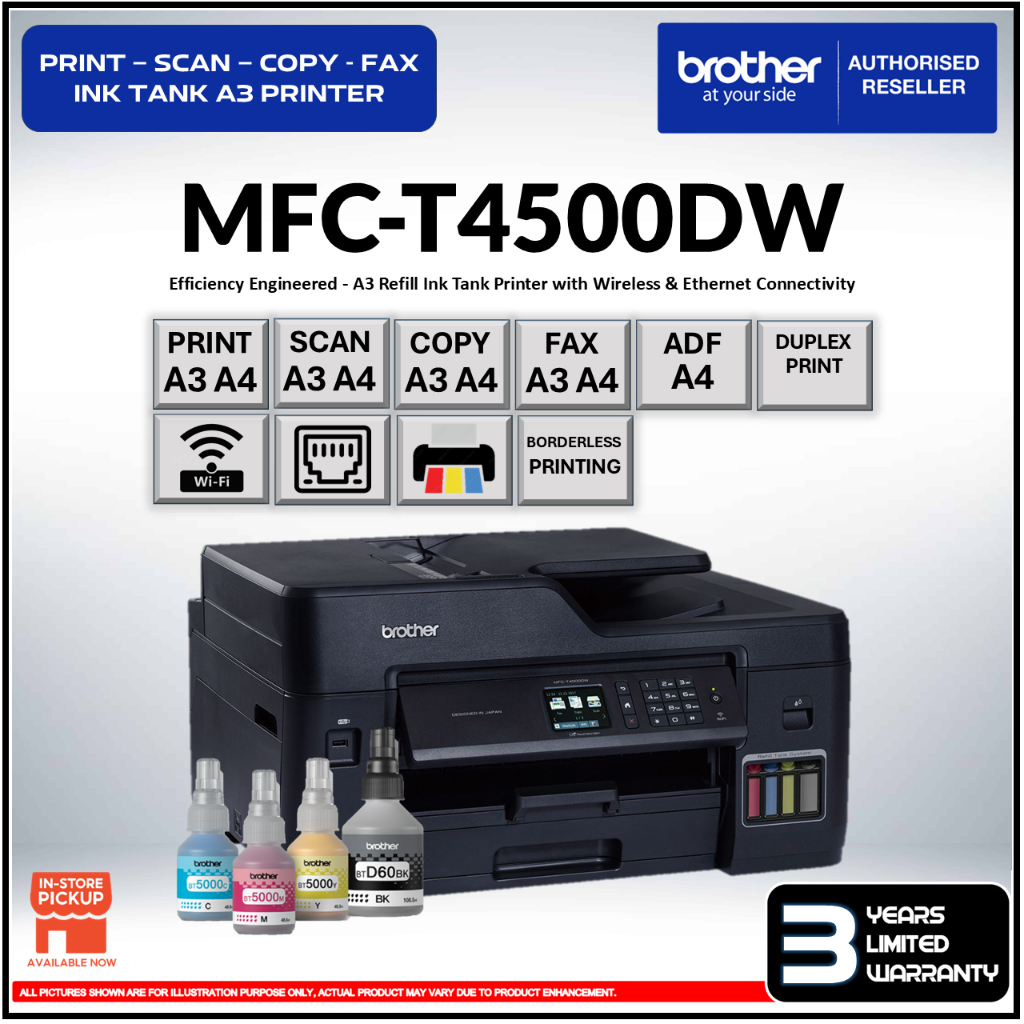 Brother Inkjet Color Refillable Ink Tank A3 A4 4in1 Wireless Printer ...