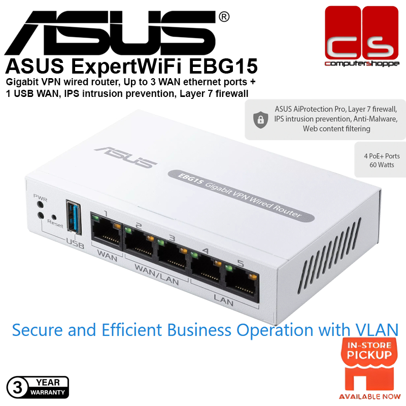ASUS ExpertWiFi EBG15 (Gigabit VPN wired router, Up to 3 WAN ethernet ...
