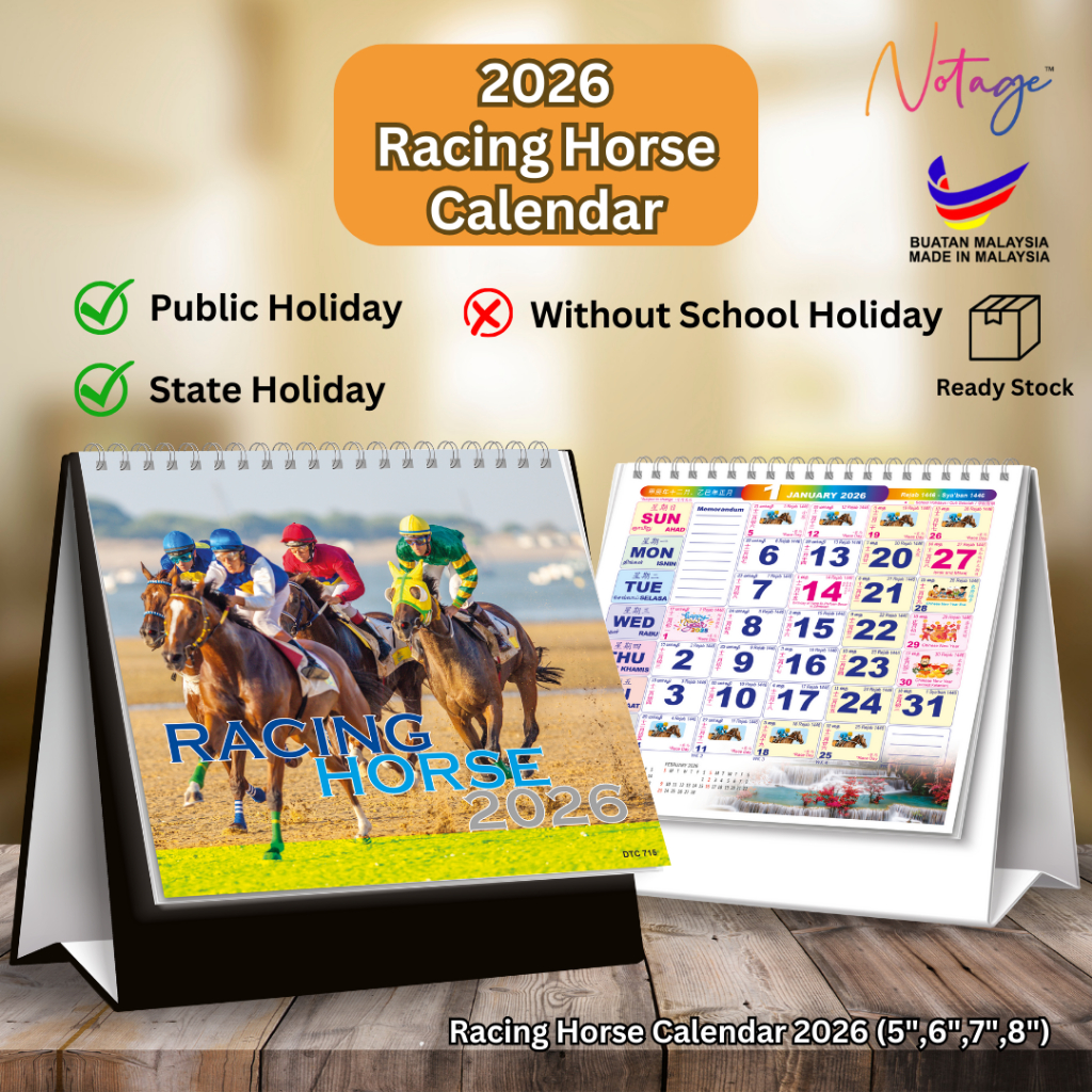 Year 2026 Horse Table Calendar Desktop Flip State School Public Holiday ...
