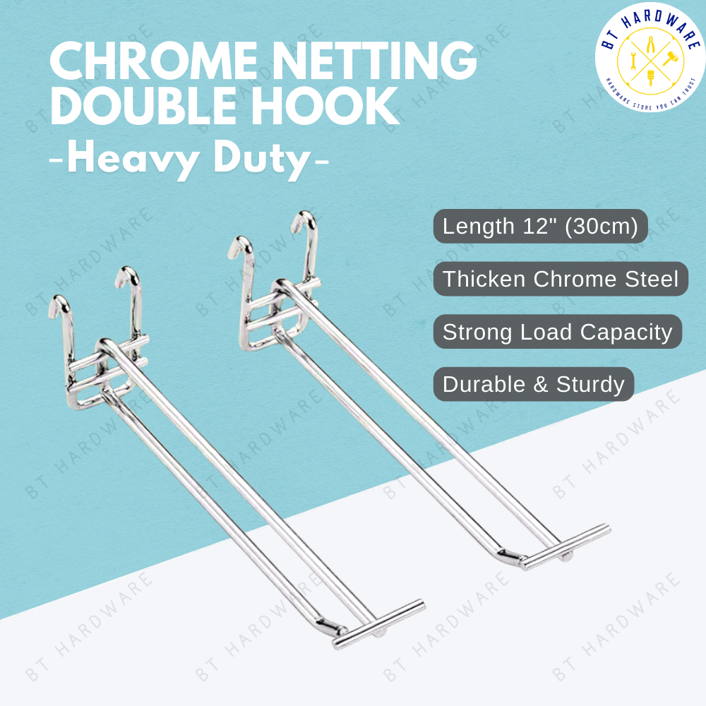 Netting Hook Double Rail 12" Heavy Duty Chrome Display Shelf Hook ...