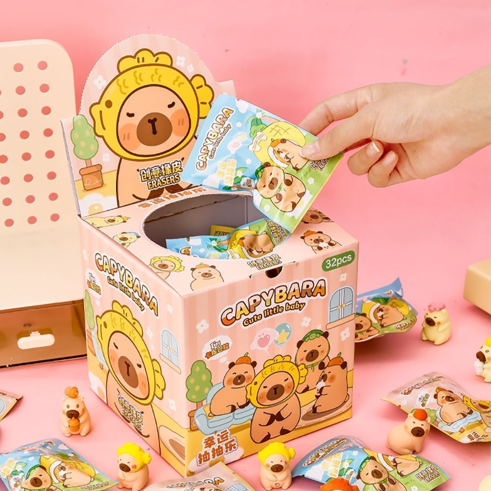 1 Box (32 packs) Mystery Eraser - Blind Box Student Gift Capybara Shin ...