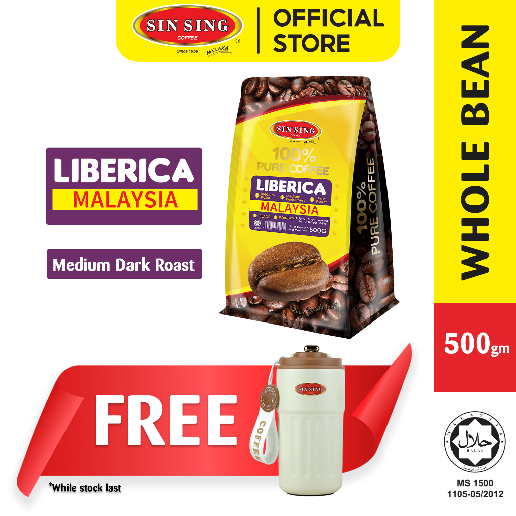 Sin Sing Coffee Bean Liberica Malaysia Biji Kopi 500g Medium Dark Roast ...