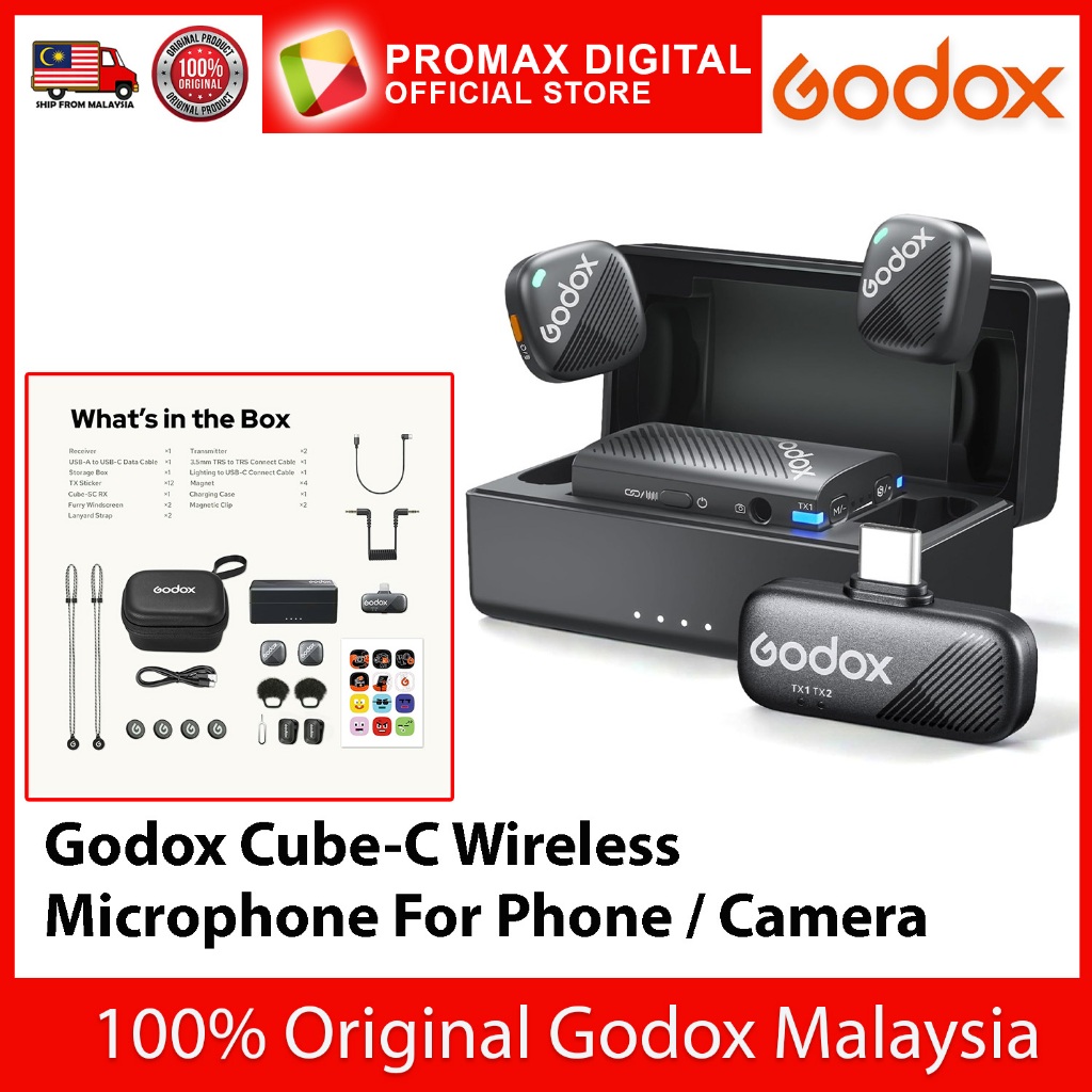 New! Godox Cube-C Black 2-Person Wireless Microphone System with USB-C ...