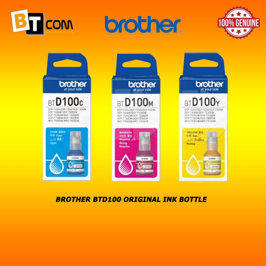 BROTHER Package Set BTD100 Original Ink Bottle BTD100BK, BTD100C, BTD100MM, BTD100Y | Shopee ...