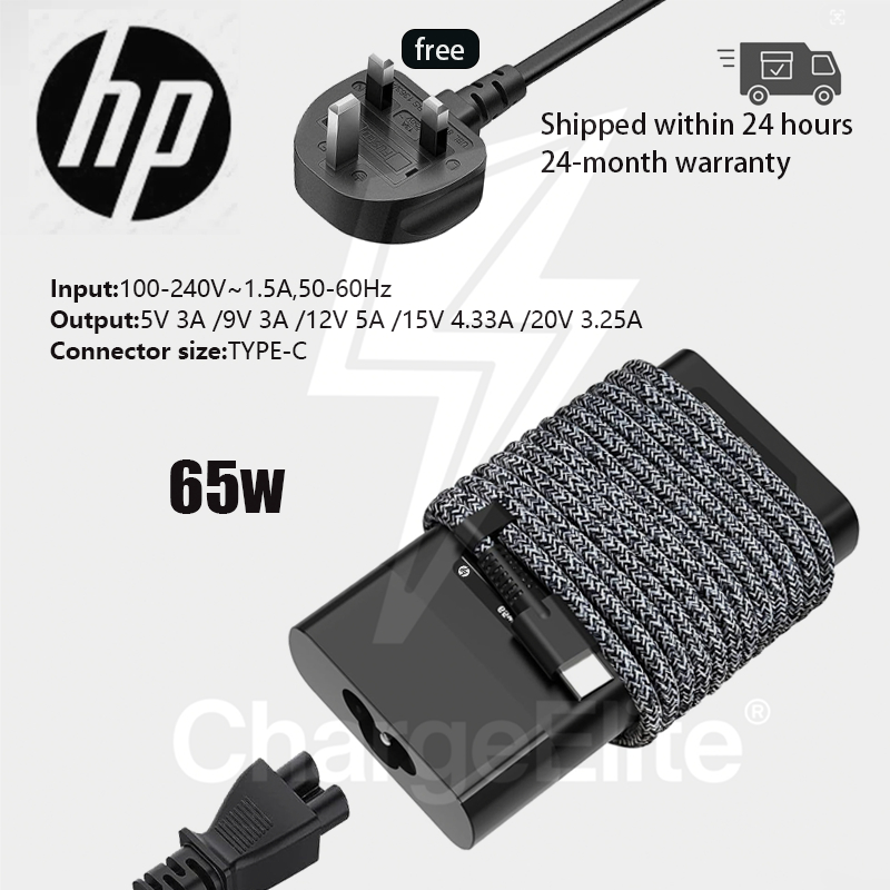 New HP Type C 65W 20V 3.25A Laptop Charger for Hp EliteBook X360 3 10 ...
