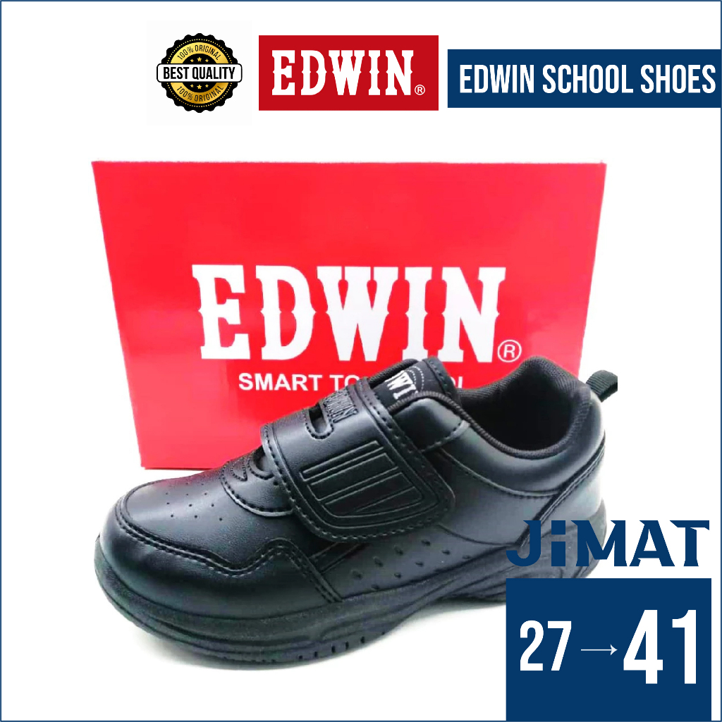 Edwin School Shoes EW3002# Original | Velcro Black School Shoes PVC ...