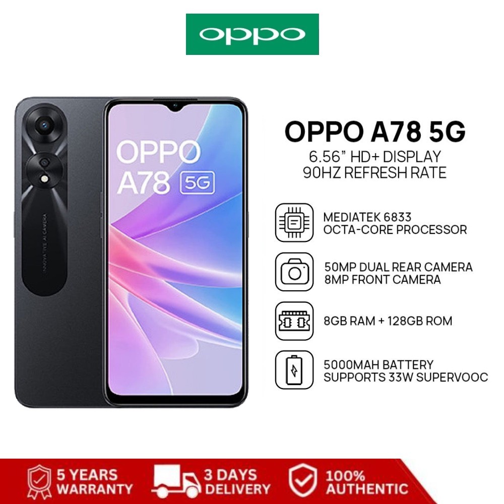 Oppo A78 5G (256GB ROM | 8GB RAM) 2 Year Warranty | Shopee Malaysia