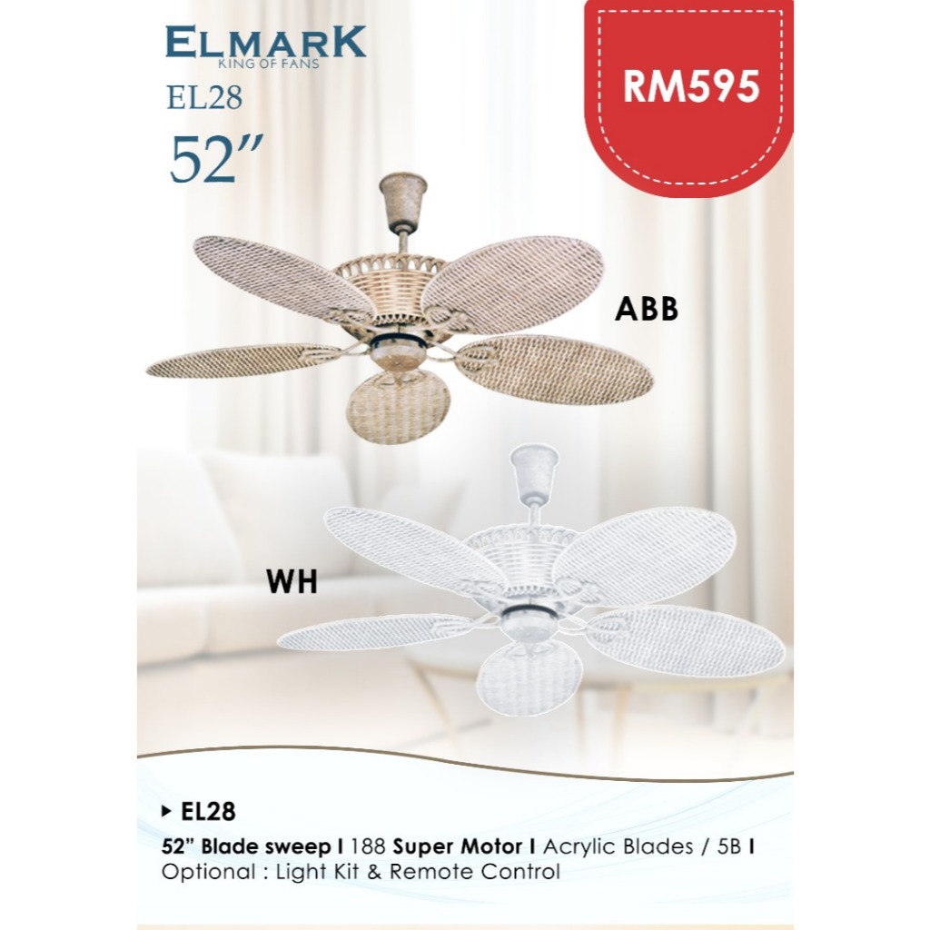 Ceiling Fan Elmark EL28CANE 52" | 遥控风扇 | Shopee Malaysia