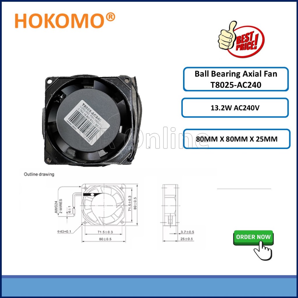 HOKOMO Cooling Blower Fan Axial Fan Ball Bearing 80MM / 90MM 240VAC ,DC24V | Shopee Malaysia