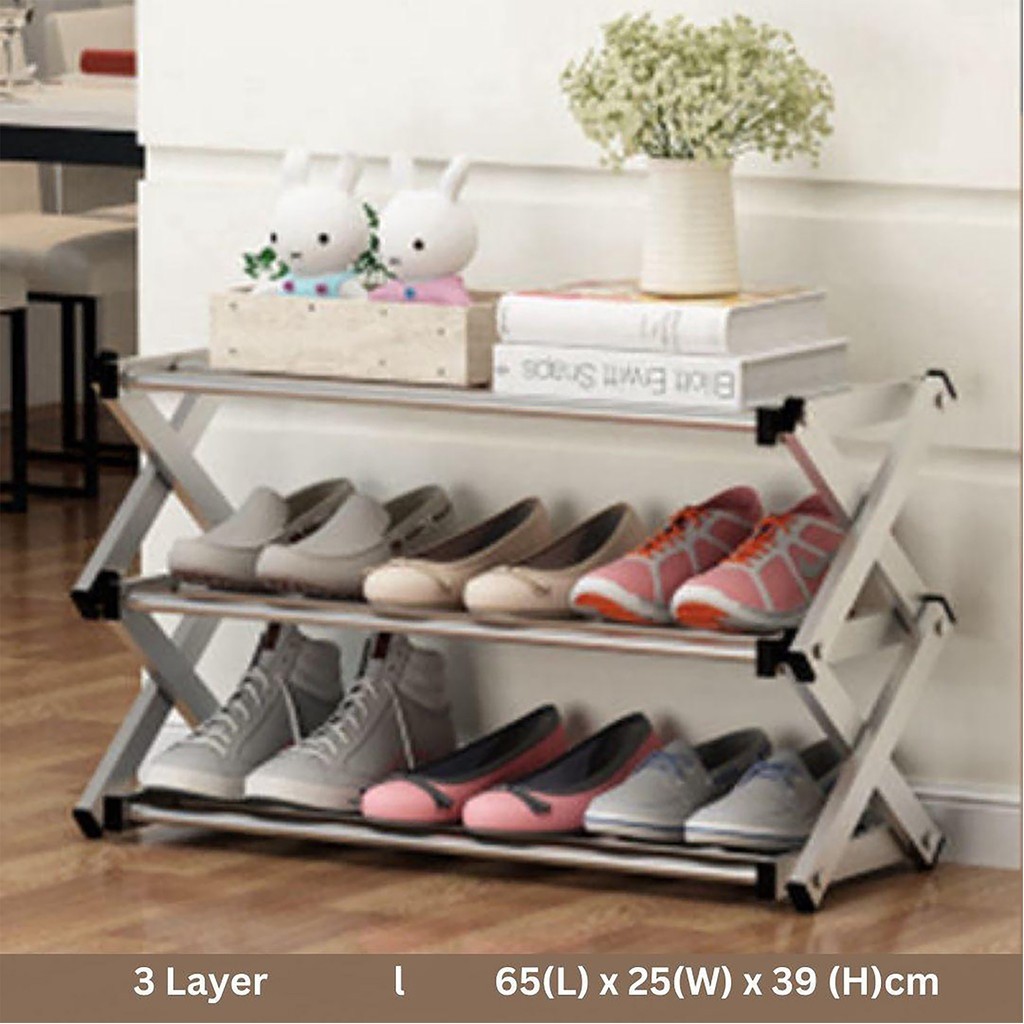 | Stainless Steel Folding Shoe Rack | 3 & 4 Layer Space-Saving Storage ...