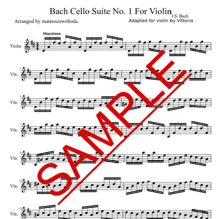 Bach Cello Suite No. 1 for Violin (Johann Sebastian Bach) Violin Music ...