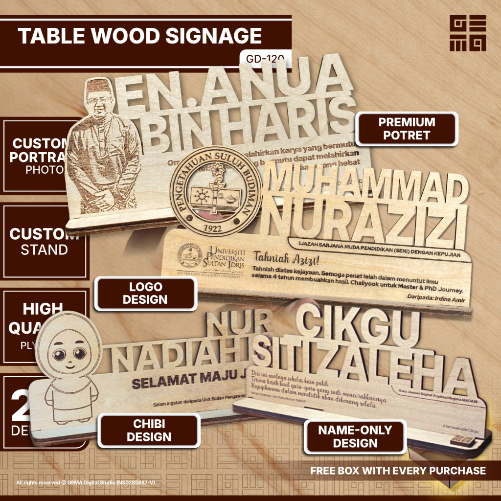 [NO PRE-ORDER] Tanda Nama Meja Gift Hadiah Plak Kayu Nama | Custom ...