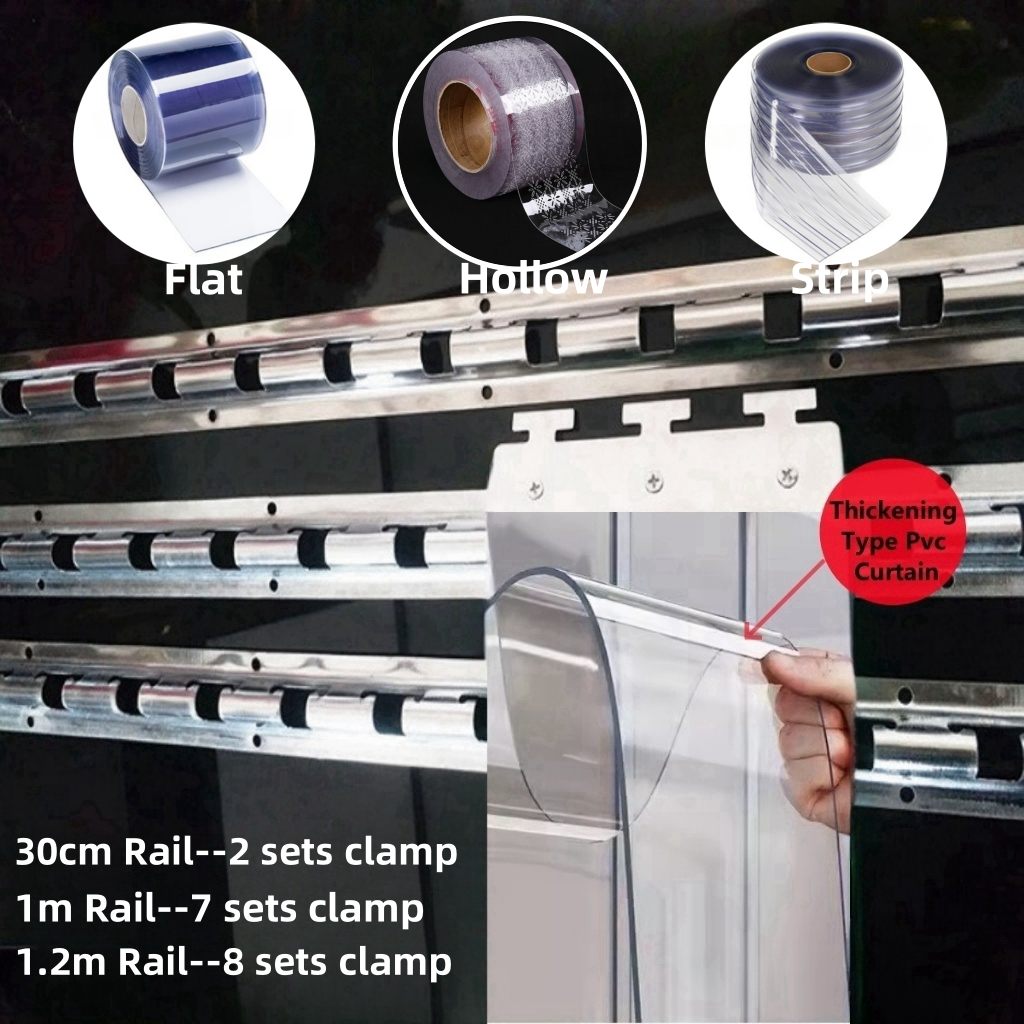 PVC Curtain Strip Hanger Stainless Steel 30cm 1m 1.2m 304 Holder Set ...