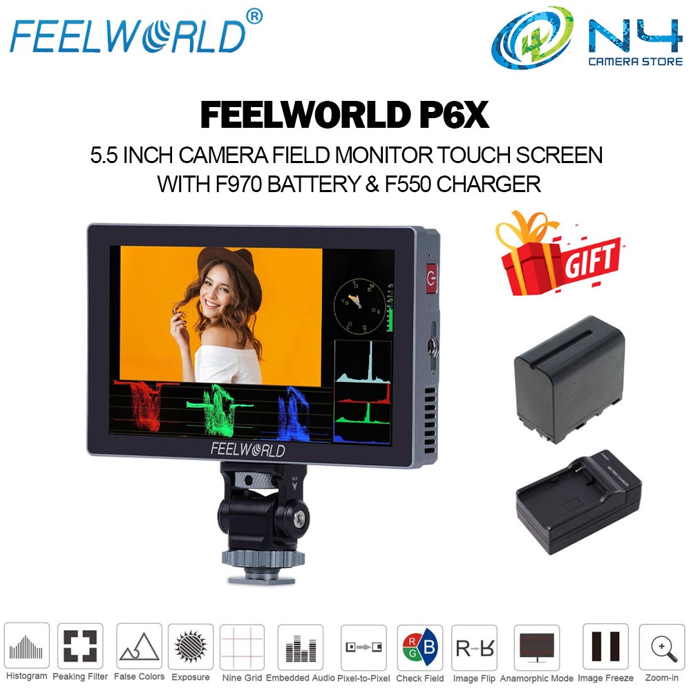FEELWORLD P6X 5.5 Inch 1000nit Aluminium DSLR Camera Field Monitor ...