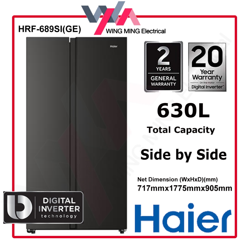 Haier 630L Side By Side Twin Inverter Refrigerator (HRF-689SI) Anti-Bacterial Door/Peti Sejuk ...