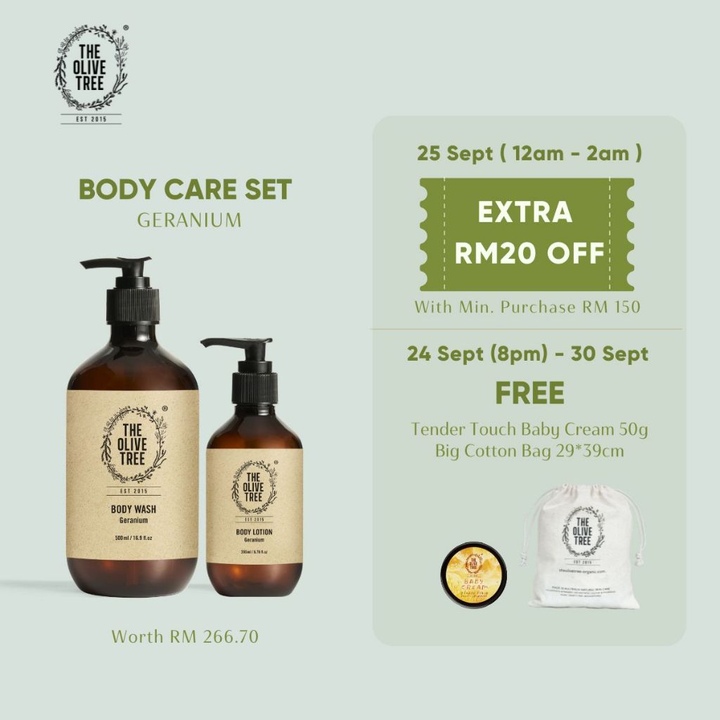 The Olive Tree Geranium Body Wash & Lotion Set for Pimples /Dry/ Itchy ...
