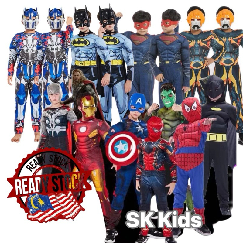 Costume Superhero (Muscle)Set Mask Included Spiderman Superman Iron-man ...