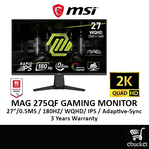 MSI MAG 275QF / MAG275QF 27" (2K WQHD/ RAPID IPS/ 0.5ms/ 180Hz/ Flat Gaming Monitor / Adaptive ...