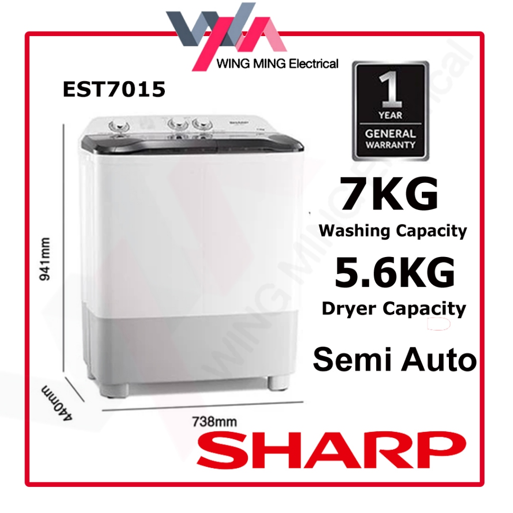 Sharp 7KG Washing Machine Semi Auto Top Load Washer/Mesin Basuh Manual ...