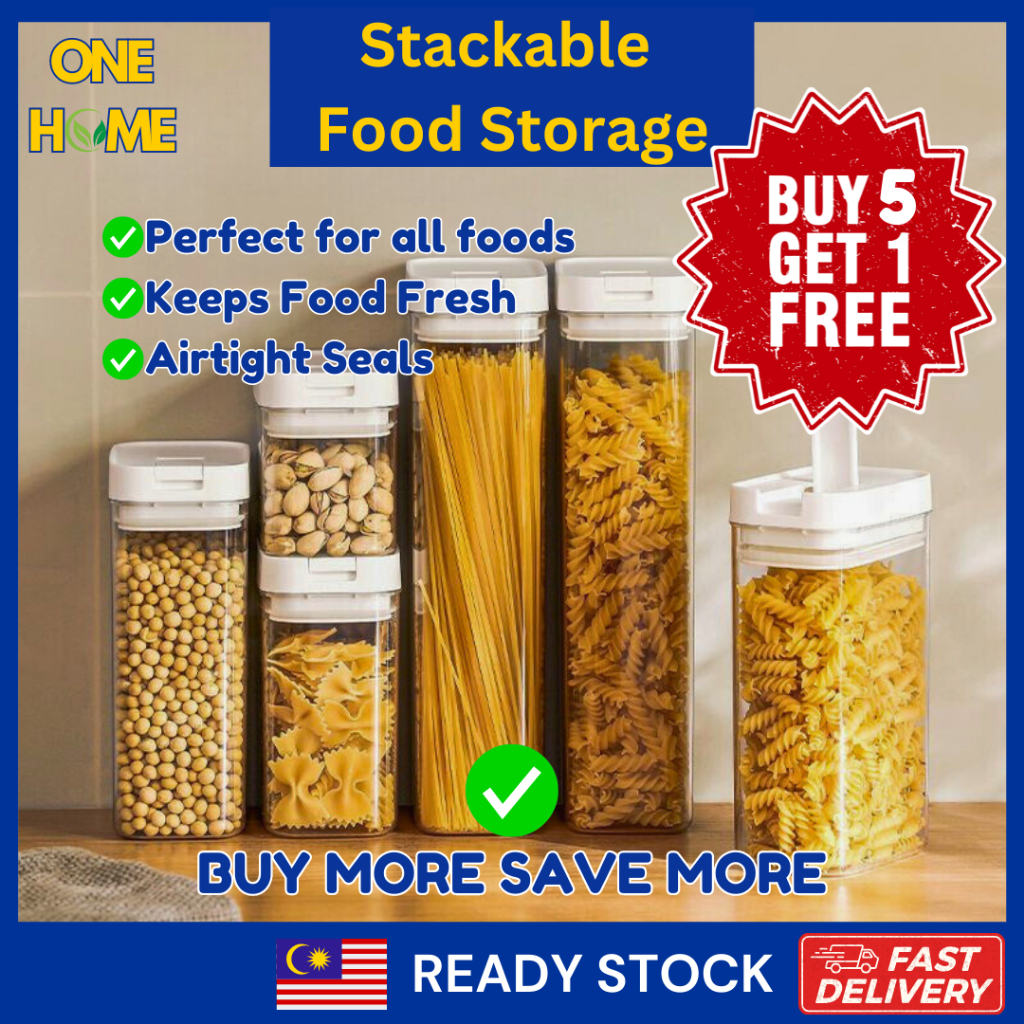 【BUY 5 FREE 1】EXTRA AIRTIGHT Transaparent Stackable Food Storage ...