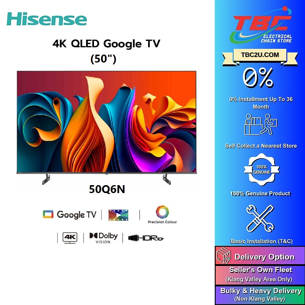 (NEW 2024) HISENSE 50" 55" 65" 75" 85" 4K QLED Google TV 50Q6N / 55Q6N ...