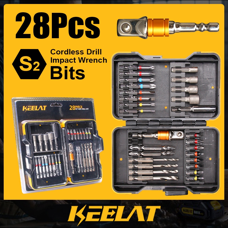KEELAT 28/26pcs 1/4" Cross Hex Driver Torx Bits Hard Alloy Screw Driver ...